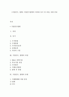 (기업인수, 합병) 기업인수합병의 의의와 동기 및 과정, 유형 분류-1페이지