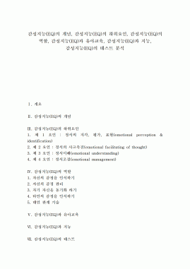 [감성지능][EQ][감성지능(EQ)과 유아교육][감성지능(EQ)과 지능]감성지능(EQ)의 개념, 감성지능(EQ)의 하위요인, 감성지능(EQ)의 역할, 감성지능(EQ)과 유아교육, 감성지능(EQ)과 지능, 감성지능(EQ)의 테스트-1페이지