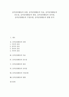 [음악감상활동][음악감상활동 수업모형]음악감상활동의 유형, 음악감상활동의 목표, 음악감상활동의 중요성, 음악감상활동의 원리, 음악감상활동의 유의점, 음악감상활동의 수업모형, 음악감상활동의 방향 분석-1페이지