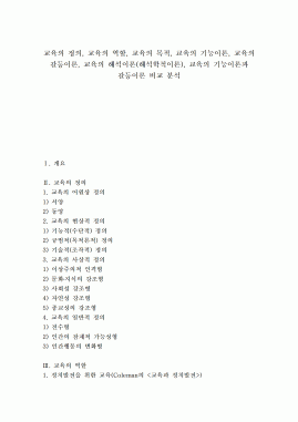 [교육][기능이론][갈등이론][해석이론][해석학적이론]교육의 정의, 교육의 역할, 교육의 목적, 교육의 기능이론, 교육의 갈등이론, 교육의 해석이론(해석학적이론), 교육의 기능이론과 갈등이론 비교 분석-1페이지