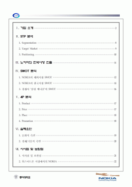 노키아 한국진출 실패 사례 분석(STP, SWOT, 4P, 실패요인, 보완점)-1페이지