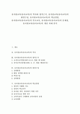 유치원교육(유아교육)의 역사와 법적근거, 유치원교육(유아교육)의 환경구성, 유치원교육(유아교육)의 학급경영, 유치원교육(유아교육) 부모교육, 유치원교육(유아교육) 문제점, 유치원교육(유아교육) 개선 과제-1페이지