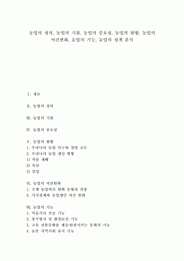 [농업][농업 정의][농업 기원][농업의 중요성][농업의 현황][농업의 여건변화][농업의 기능][농업의 정책]농업의 정의, 농업의 기원, 농업의 중요성, 농업의 현황, 농업의 여건변화, 농업의 기능, 농업의 정책 분석-1페이지