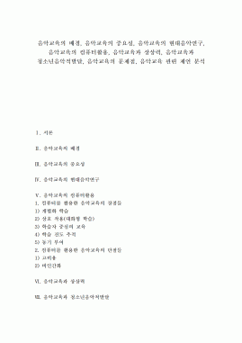 [음악교육]음악교육의 배경, 음악교육의 중요성, 음악교육의 현대음악연구, 음악교육의 컴퓨터활용, 음악교육과 상상력, 음악교육과 청소년음악적발달, 음악교육의 문제점, 음악교육 관련 제언 분석-1페이지