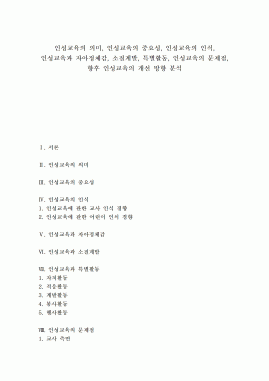 [인성교육][자아정체감][소질계발][특별활동]인성교육의 의미, 인성교육의 중요성, 인성교육의 인식, 인성교육과 자아정체감, 소질계발, 특별활동, 인성교육의 문제점, 향후 인성교육의 개선 방향 분석-1페이지