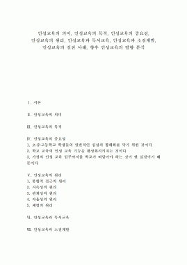 [인성교육][인성지도][인성함양]인성교육의 의미, 인성교육의 목적, 인성교육의 중요성, 인성교육의 원리, 인성교육과 독서교육, 인성교육과 소질계발, 인성교육의 실천 사례, 향후 인성교육의 방향 분석-1페이지