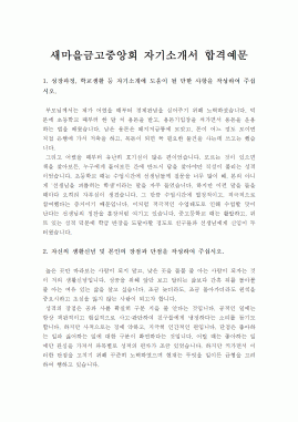 [새마을금고자기소개서] 새마을금고중앙회자기소개서 합격예문-1페이지