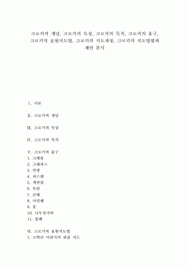 [크로키][크로키의 표현지도법][크로키의 지도과정][크로키의 지도방법]크로키의 개념, 크로키의 특성, 크로키의 목적, 크로키의 용구, 크로키의 표현지도법, 크로키의 지도과정, 크로키의 지도방법과 제언 분석-1페이지