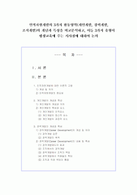 인적자원개발의 3가지 활동영역(개인개발, 경력개발, 조직개발)의 개념과 특성을 비교분석하고, 이들 3가지 유형이 평생교육에 주는 시사점에 대하여 논의-1페이지