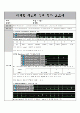 [디지털시스템]PICO Processor - Address Generator, PC Calculation Unit, Branch Handler 결과보고서-1페이지