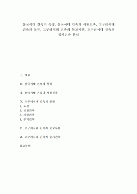 [삼국시대 건축][고구려시대 건축][사원건축][불교사원][불사건축]삼국시대 건축의 특징, 삼국시대 건축의 사원건축, 고구려시대 건축의 분류, 고구려시대 건축의 불교사원, 고구려시대 건축의 불사건축 분석-1페이지