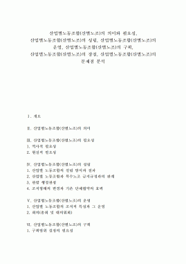 산업별노동조합(산별노조) 의미와 필요성, 산업별노동조합(산별노조) 성립, 산업별노동조합(산별노조) 운영, 산업별노동조합(산별노조) 구획, 산업별노동조합(산별노조) 장점, 산업별노동조합(산별노조) 문제점-1페이지