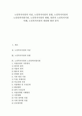 [노인복지시설][노인인력지원기관]노인복지시설의 이념, 노인복지시설의 유형, 노인복지시설의 노인인력지원기관, 노인복지시설의 현황, 일본의 노인복지시설 사례, 노인복지시설의 내실화 방안 분석-1페이지