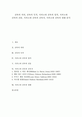 [건축][시카고파 건축][시카고파 건축 건물][시카고파 건축 건축가][시카고파 건축 영향]건축의 의의, 건축의 목적, 시카고파 건축의 업적, 시카고파 건축의 건물, 시카고파 건축의 건축가, 시카고파 건축 영향 분석-1페이지