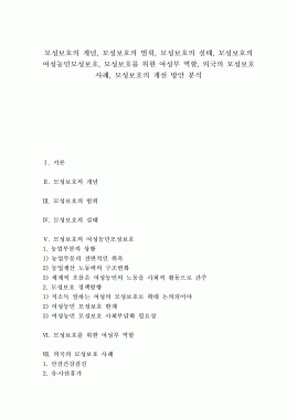 [모성보호][여성농민모성보호]모성보호의 개념, 모성보호의 범위, 모성보호의 실태, 모성보호의 여성농민모성보호, 모성보호를 위한 여성부 역할, 외국의 모성보호 사례, 모성보호의 개선 방안 분석-1페이지