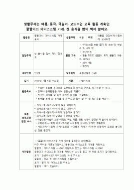 생활주제는 여름, 동극, 극놀이, 모의수업 교육 활동 계획안, 꿀꿀이의 아이스크림 가게, 찬 음식을 많이 먹지 않아요.-1페이지