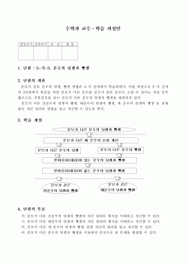 5학년) 수학 <수학과 교수․학습 과정안> - 5-가-5. 분수의 덧셈과 뺄셈 : 받아내림이 없는 진분수의 뺄셈-1페이지