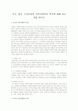 미국, 영국, 우리나라의 지역사회복지 역사에 대해 비교 설명-1페이지