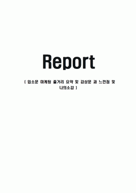 입소문 마케팅 줄거리 요약 및 감상문 과 느낀점 및 나의소감-1페이지