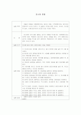 <결과> 포사체 운동 - 포물선 운동을 수평방향으로는 등속도 운동, 수직방향으로는 등가속도 운동으로 다루고, 각 실험의 조건에 따른 가속도, 초속도, 최고점의 높이, 수평도달거리와 최고점 도달 시간을 구한다-1페이지