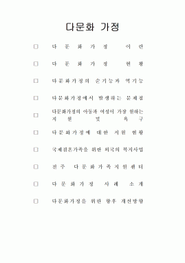 다문화가정 실태,순기능과역기능,정부대핵,사례소개,미래개선방향-1페이지