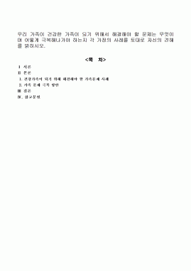 우리 가족이 건강한 가족이 되기 위해서 해결해야 할 문제는 무엇이 며 어떻게 극복해나가야 하는지 각 가정의 사례를 토대로 자신의 견해를 밝히시오.-1페이지