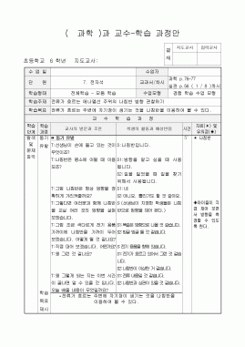 초등6) (과학)과 교수-학습 과정안 - 7. 전자석 (과학 p.76-77, 실관 p.56 ( 1 / 8 )차시) : 전류가 흐르는 에나멜선 주위의 나침반 방향 관찰하기-1페이지