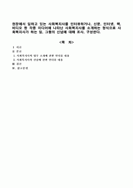 사회복지사를 인터뷰하거나 신문, 인터넷, 등 각종 미디어에 나타난 사회복지사를 소개하는 형식으로  하는 일, 신념 조사.-1페이지