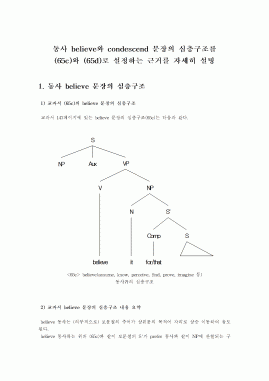 (영어문장구조의이해D형)동사 believe와 condescend 문장의 심층구조를 (65c)와 (65d)로 설정하는 근거를 자세히 설명-1페이지