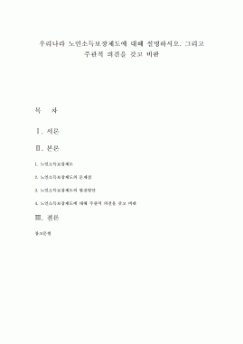 우리나라 노인소득보장제도에 대해 설명. 그리고 주관적 의견을 갖고 비판-1페이지