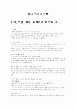 법의 위계적 특성 - 헌법, 법률, 명령, 자치법규 및 기타 법규,-1페이지