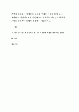 본인이 존경하는 경영인의 모습을 구체적 사례를 들어 분석, 제시하고, 비영리기관에 적절하다고 판단되는 경영인의 이상적 모델을 관리자와 리더의 관점에서 제안하시오-1페이지