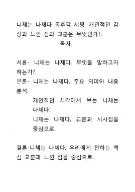 [우수평가자료]니체는 나체다 독후감 서평, 개인적인 감상과 느낀 점과 교훈은 무엇인가?.-1페이지