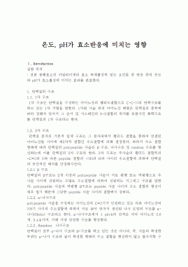 [생명과학실험] 온도, pH가 효소반응에 미치는 영향 - 단백질의 구조, 구조를 이루는 결합의 종류, 대사작용, 효소-1페이지