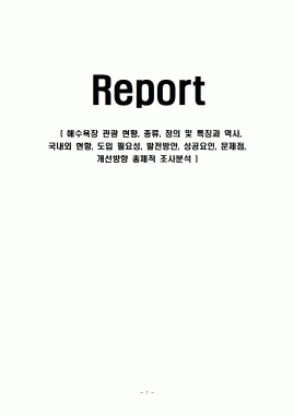 해수욕장 관광 현황, 종류, 정의 및 특징과 역사, 국내외 현황, 도입 필요성, 발전방안, 성공요인, 문제점, 개선방향 총체적 조사분석-1페이지