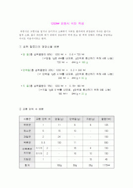 1200㎉ 유동식 1700㎉ 구강외과 환자식 식단 작성-1페이지