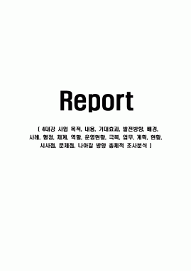 4대강 사업 목적, 내용, 기대효과, 발전방향, 배경, 사례, 행정, 체계, 역할, 운영현황, 극복, 업무, 계획, 현황, 시사점, 문제점, 나아갈 방향 총체적 조사분석-1페이지