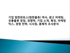 기업 범한판토스(범한물류)의 역사, 광고 마케팅, 유통물류 장점, 경쟁력, 기업 소개, 특징, 마케팅 믹스, 경영 전략, 시사점, 총체적 조사분석-1페이지