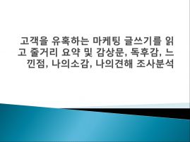 고객을 유혹하는 마케팅 글쓰기를 읽고 줄거리 요약 및 감상문, 독후감, 느낀점, 나의소감, 나의견해 조사분석-1페이지