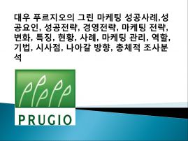 대우 푸르지오의 그린 마케팅 성공사례,성공요인, 성공전략, 경영전략, 마케팅 전략, 변화, 특징, 현황, 사례, 마케팅 관리, 역할, 기법, 시사점, 나아갈 방향, 총체적 조사분석-1페이지