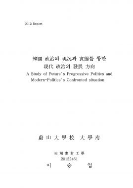 한국 정치 현황과 실태를 통한 현대 정치의 발전 방향 (A Study of Future`s Progressive Politics and Modern-Politics`s Confronted situation)-1페이지