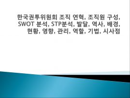 한국권투위원회 조직 연혁, 조직원 구성, SWOT 분석, STP분석, 발달, 역사, 배경, 현황, 영향, 관리, 역할, 기법, 시사점-1페이지