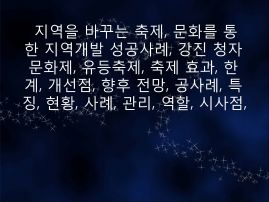 지역을 바꾸는 축제, 문화를 통한 지역개발 성공사례, 강진 청자 문화제, 유등축제, 축제 효과, 한계, 개선점, 향후 전망, 공사례, 특징, 현황, 사례, 관리, 역할, 시사점,-1페이지