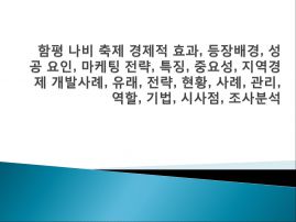 함평 나비 축제 경제적 효과, 등장배경, 성공 요인, 마케팅 전략, 특징, 중요성, 지역경제 개발사례, 유래, 전략, 현황, 사례, 관리, 역할, 기법, 시사점, 조사분석-1페이지