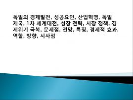 독일의 경제발전, 성공요인, 산업혁명, 독일제국, 1차 세계대전, 성장 전략, 시장 정책, 경제위기 극복, 문제점, 전망, 특징, 경제적 효과, 역할, 방향, 시사점-1페이지