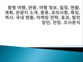 함평 여행, 관광, 여행 정보, 일정, 현황, 계획, 관광지 소개, 종류, 유의사항, 특징, 역사, 국내 현황, 마케팅 전략, 효과, 발전방안, 전망, 조사분석-1페이지