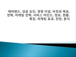 에버랜드, 성공 요인, 경영 이념, 비전과 목표, 연혁, 마케팅 전략, 서비스 마인드, 정보, 현황, 특징, 마케팅 효과, 전망, 분석-1페이지