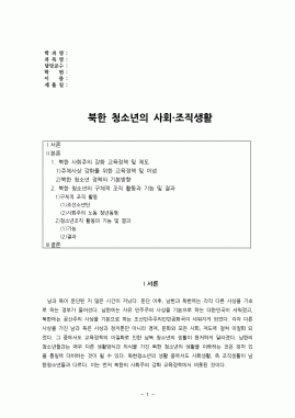 북한청소년연구-수시과제(북한청소년의 생활)-1페이지