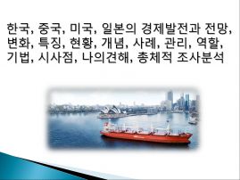 한국, 중국, 미국, 일본의 경제발전과 전망, 변화, 특징, 현황, 개념, 사례, 관리, 역할, 기법, 시사점, 나의견해, 총체적 조사분석-1페이지