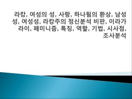 라캉, 여성의 성, 사랑, 하나됨의 환상, 남성성, 여성성, 라캉주의 정신분석 비판, 이라가라이, 페미니즘, 특징, 역할, 기법, 시사점, 조사분석-1페이지